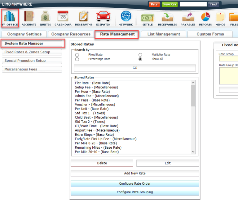 How-to Use The System Rate Manager – Limo Anywhere Knowledge Center